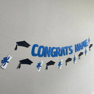 Custom Graduation Banner, Blue Graduation Decorations, Congrats Name ...