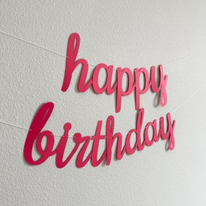 Red Happy Birthday Banner, Red Birthday Banner, Cursive Red Banner, Red ...