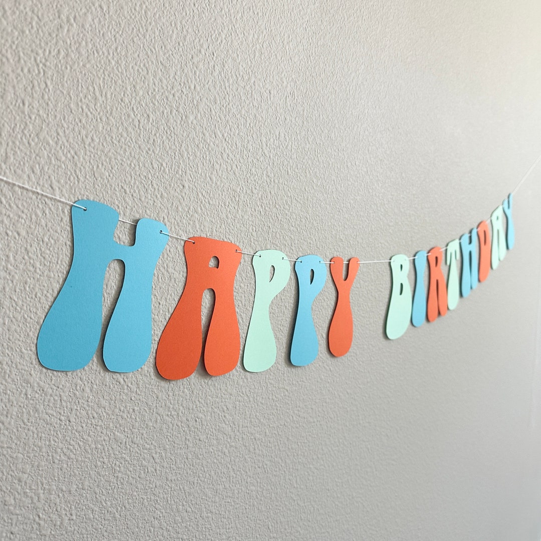 Happy Birthday Banner, Blue Orange Mint, Summertime Birthday Banner ...