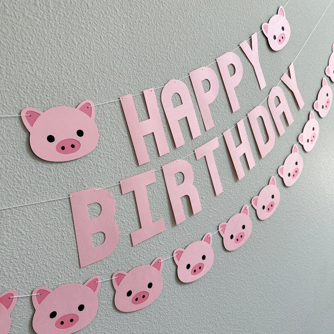 Pig Birthday Banner, Pig First Birthday, Pig High Chair Birthday Banner ...