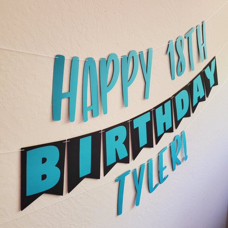 Custom Birthday Banner, Black and Teal Birthday Banner, Teal and Black ...