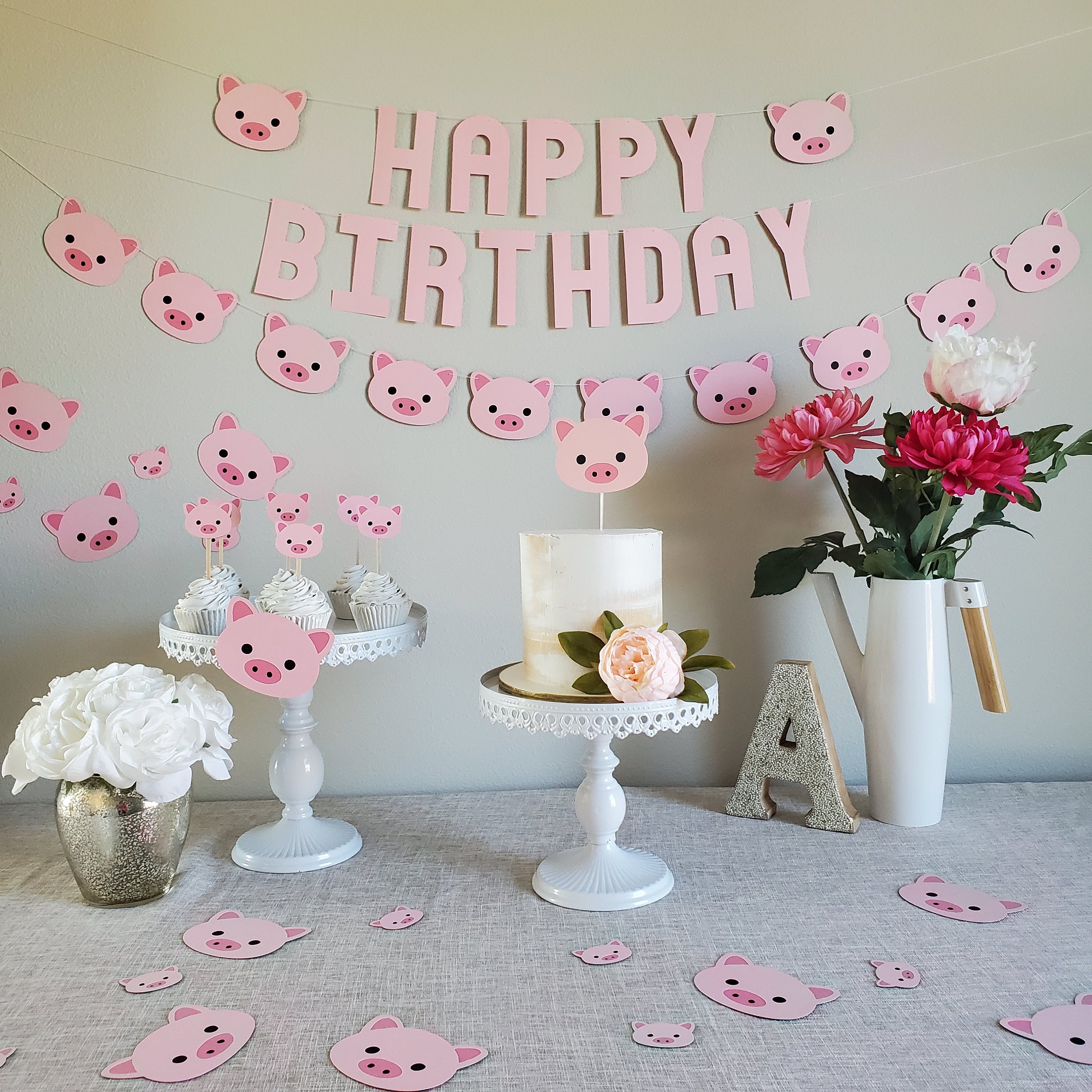 Pig Birthday Banner, Pig First Birthday, Pig High Chair Birthday Banner ...