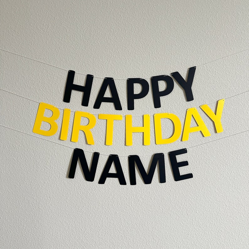 Black and Yellow Happy Birthday Banner, Black and Yellow Birthday ...