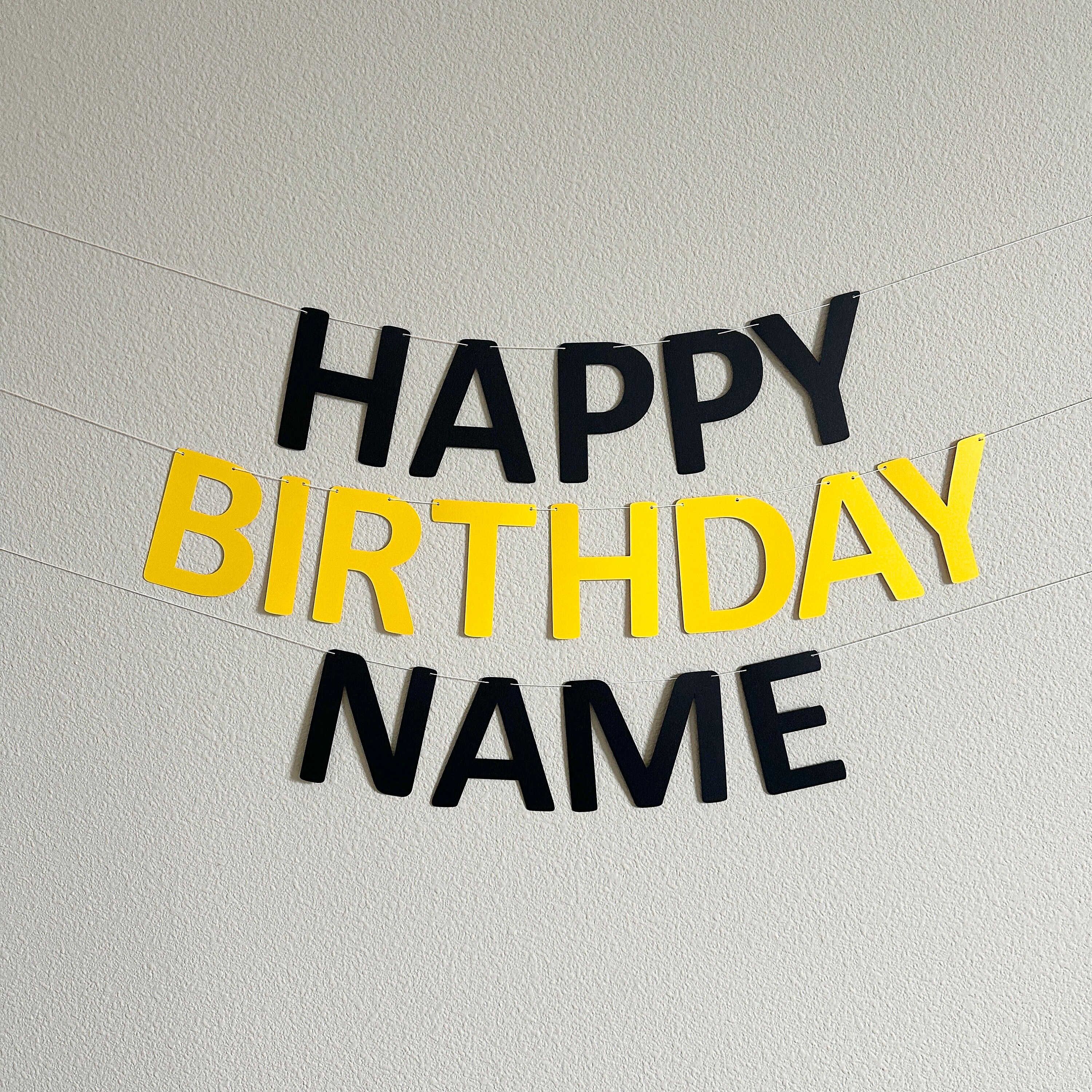 Black and Yellow Happy Birthday Banner, Black and Yellow Birthday ...