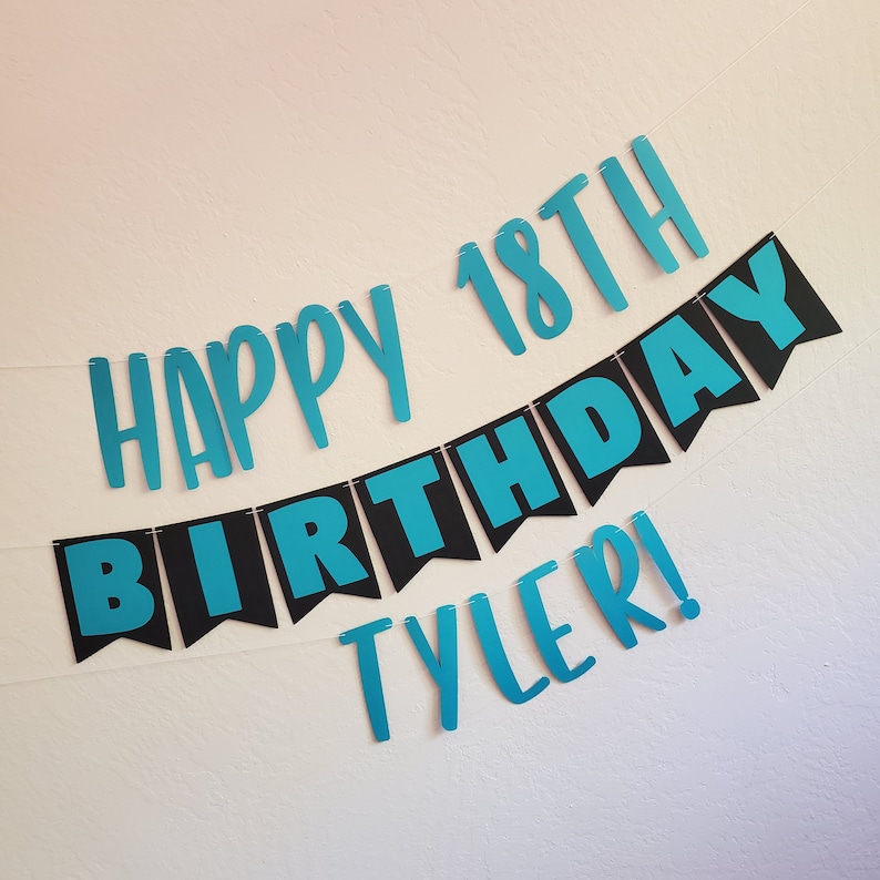 Custom Birthday Banner, Black and Teal Birthday Banner, Teal and Black ...
