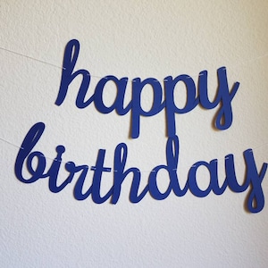 Navy Blue Happy Birthday Banner, Cursive Banner, Navy Blue Banner ...