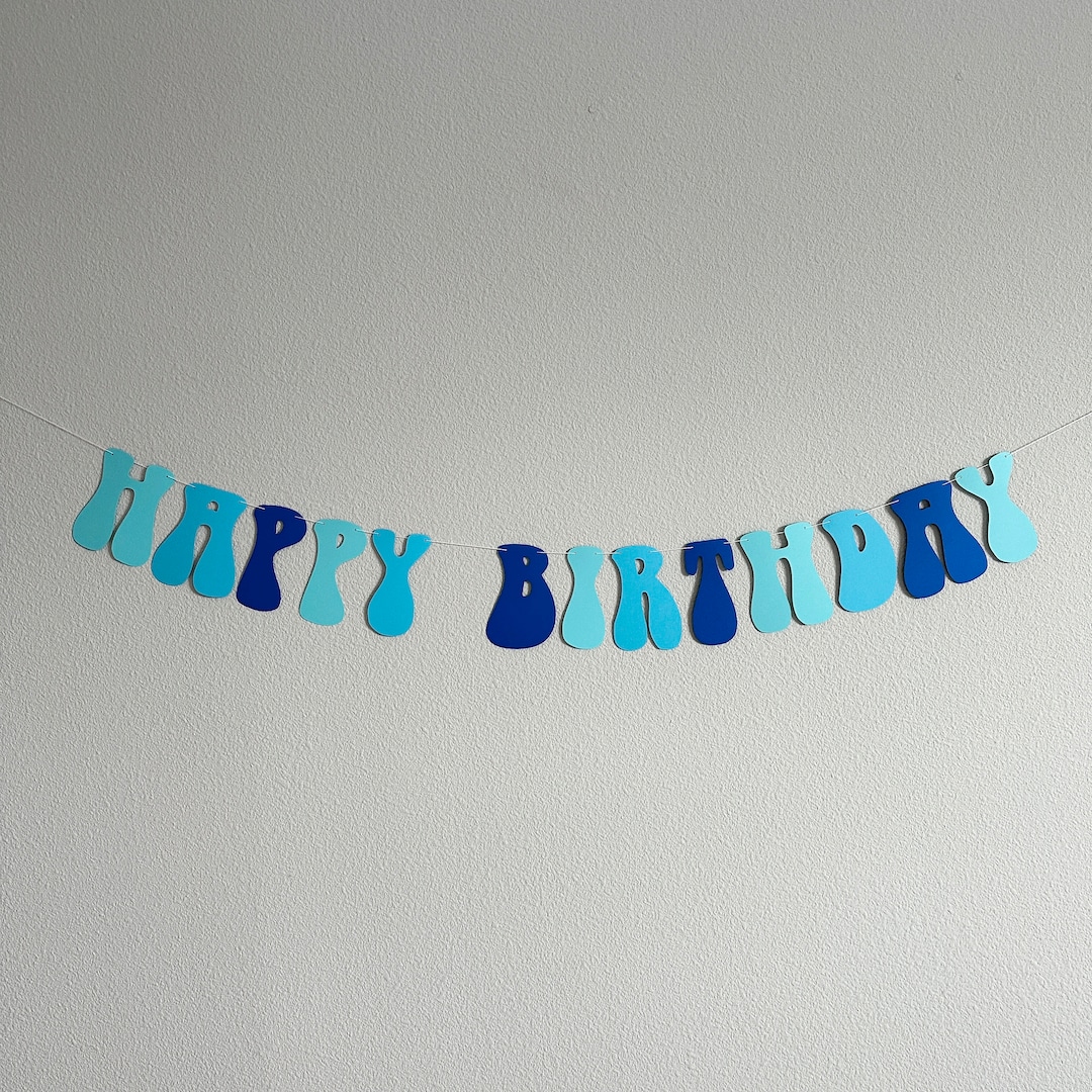 Retro Happy Birthday Banner, Blue Birthday Banner, Blue Party ...
