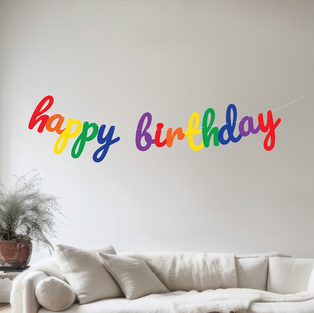 Rainbow Birthday Banner, Rainbow Birthday, Cursive Birthday Banner ...
