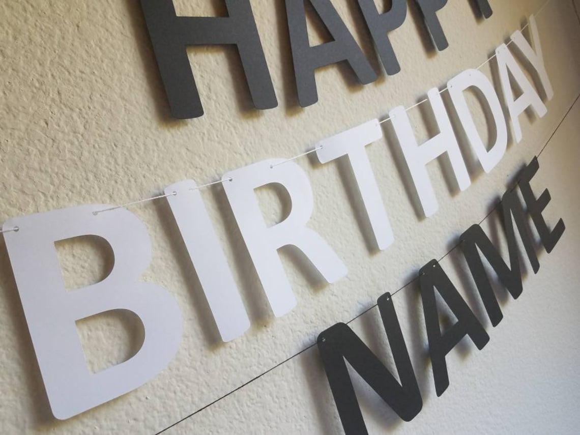 Black and White Happy Birthday Banner Black and White Party | Etsy