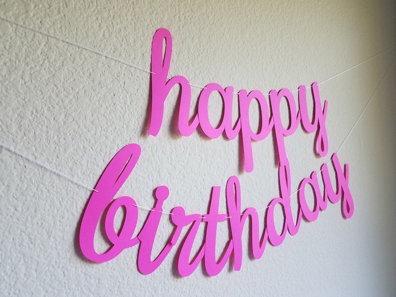 Fuchsia Happy Birthday Banner Pink Cursive Birthday Banner | Etsy