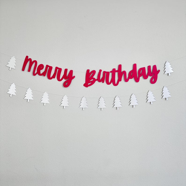 Merry Birthday Banner, Christmas Birthday Decorations, December ...