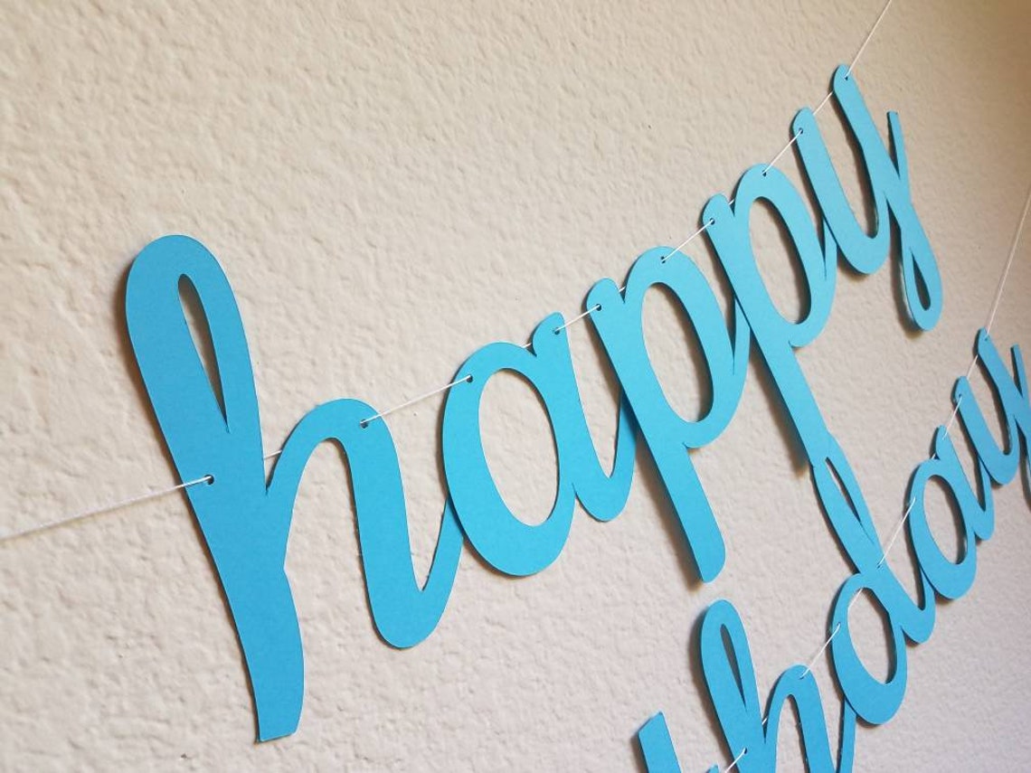 Blue Happy Birthday Banner Blue Birthday Banner Cursive Blue - Etsy