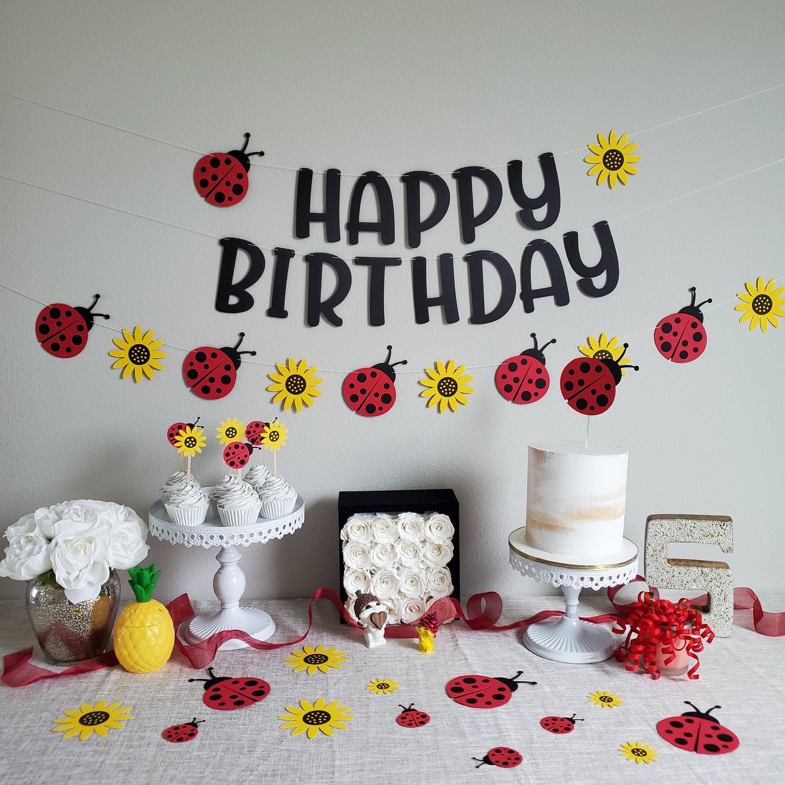 Ladybug Sunflower Birthday Banner Ladybug Banner Ladybugs - Etsy