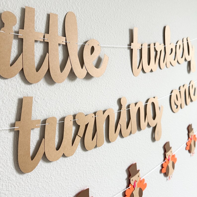 A Little Turkey is Turning One Banner | Kraft Cursive First Birthday ...