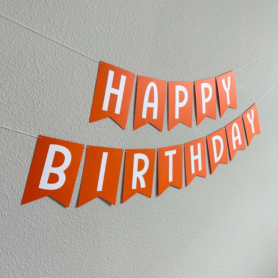 Orange and White Happy Birthday Banner, Orange Birthday Banner, Orange ...