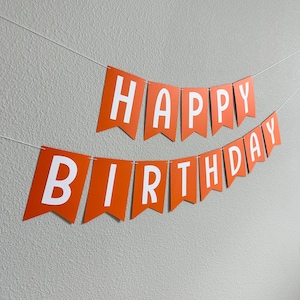 Orange and White Happy Birthday Banner, Orange Birthday Banner, Orange ...