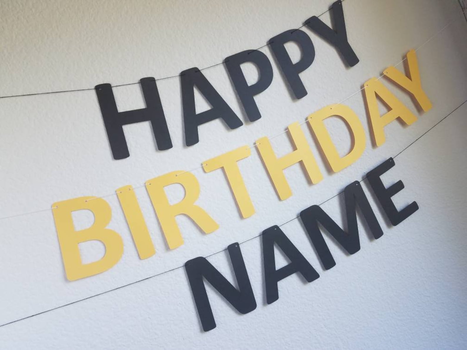 Black and Yellow Happy Birthday Banner Black and Yellow | Etsy