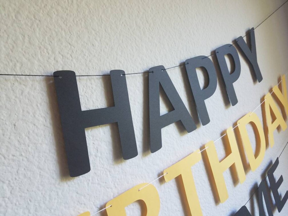 Black and Yellow Happy Birthday Banner Black and Yellow | Etsy