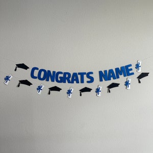 Custom Graduation Banner, Blue Graduation Decorations, Congrats Name ...
