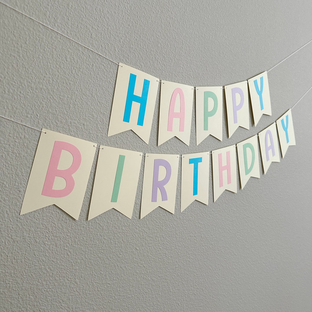 Pastel Birthday Banner, Flag Birthday Banner, Springtime Birthday ...