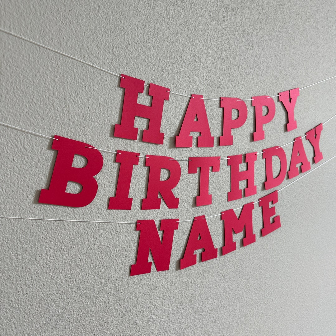 Red Happy Birthday Banner, Red Birthday Banner, Bold Serif Font, Red ...