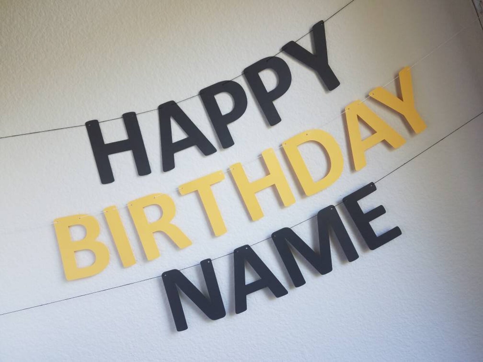 Black and Yellow Happy Birthday Banner Black and Yellow | Etsy
