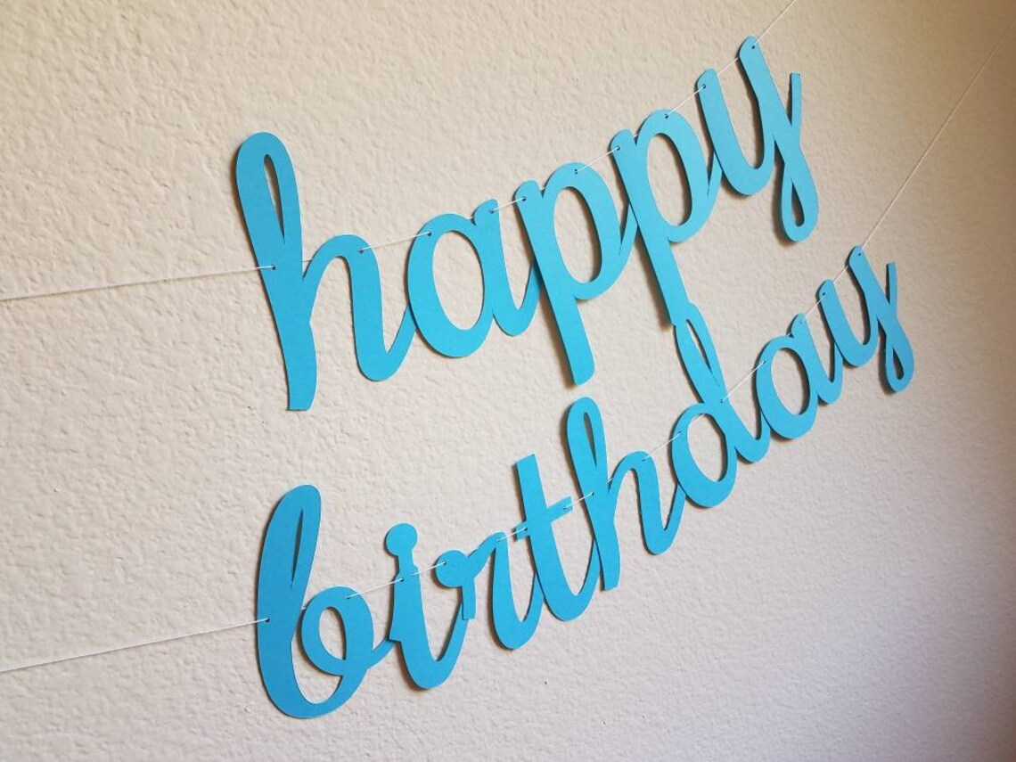 Blue Happy Birthday Banner, Blue Birthday Banner, Cursive Blue Banner ...