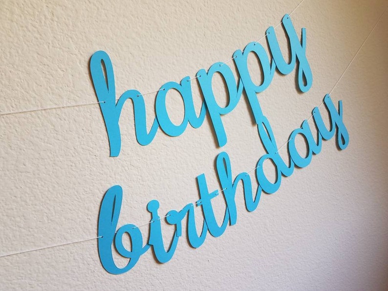 Blue Happy Birthday Banner Blue Birthday Banner Cursive Blue - Etsy