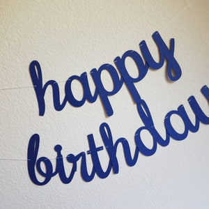 Navy Blue Happy Birthday Banner, Cursive Banner, Navy Blue Banner ...