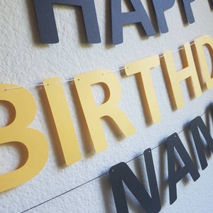 Black and Yellow Happy Birthday Banner, Black and Yellow Birthday ...