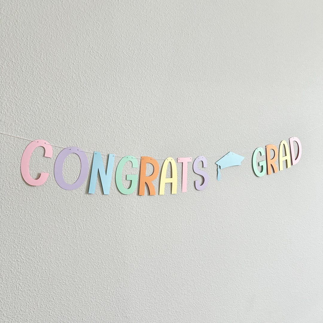 Congrats Grad, Graduation Banner, Pastel Rainbow Graduation Banner ...