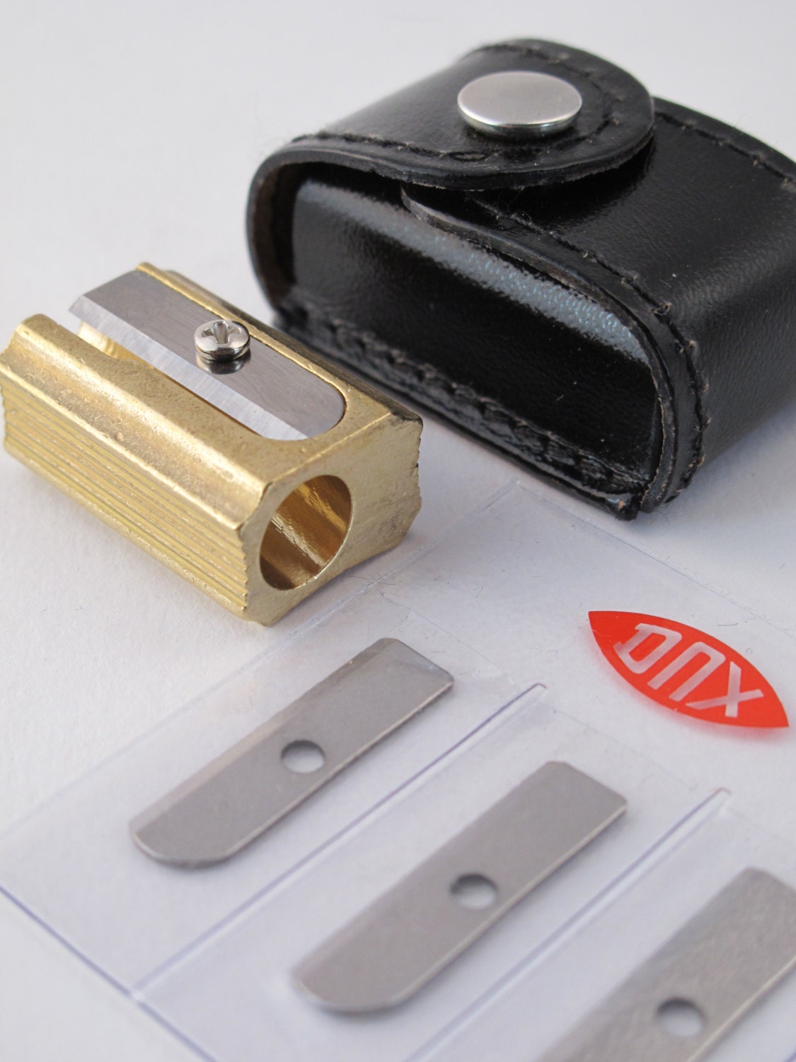 DUX EXPLORER Solid Brass Pencil Sharpener With 3 Spare Blades. - Etsy