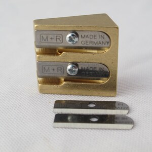 M+R DOUBLE ARTIST Brass Pencil Sharpener With 2 Spare Blades. - Etsy UK