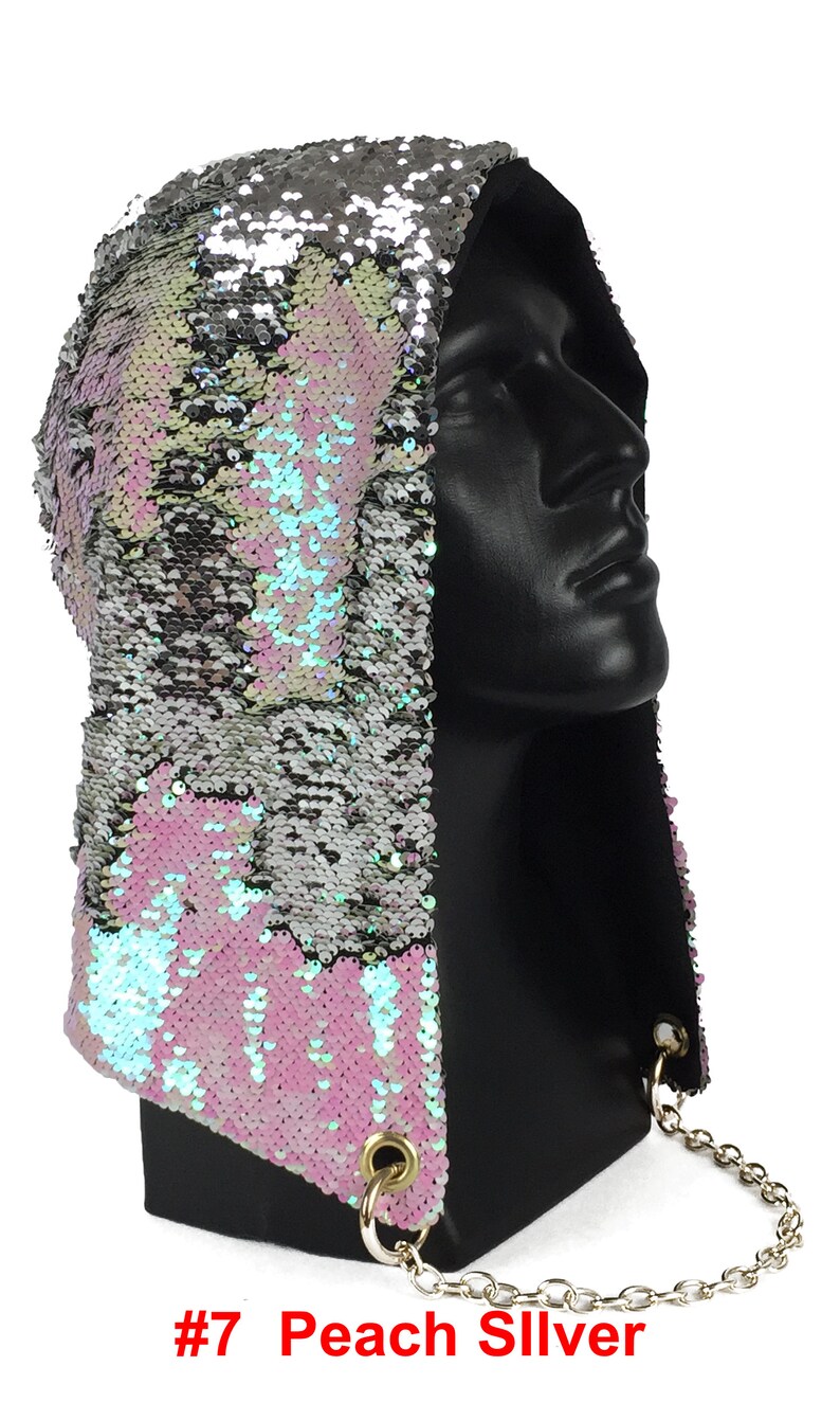 Reversible Sequin Festival Hood C Gypsy Hood, Medieval Hood, Hat ...