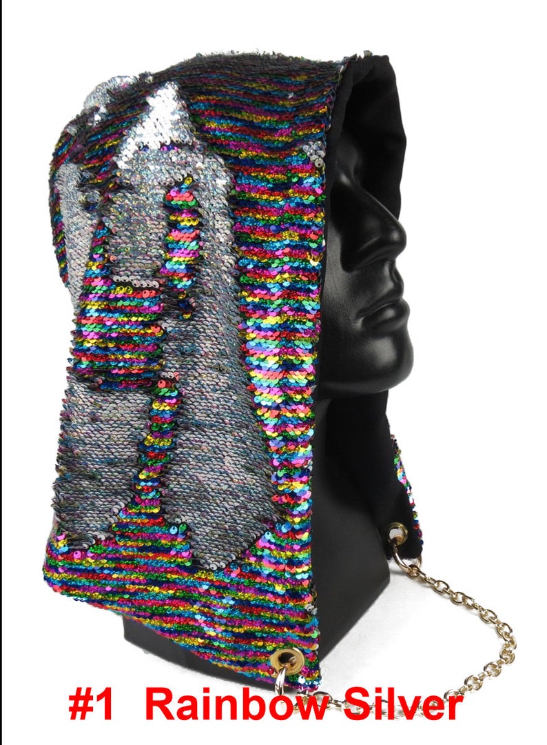 Reversible Sequin Festival Hood A Gypsy Hood, Medieval Hood, Hat ...