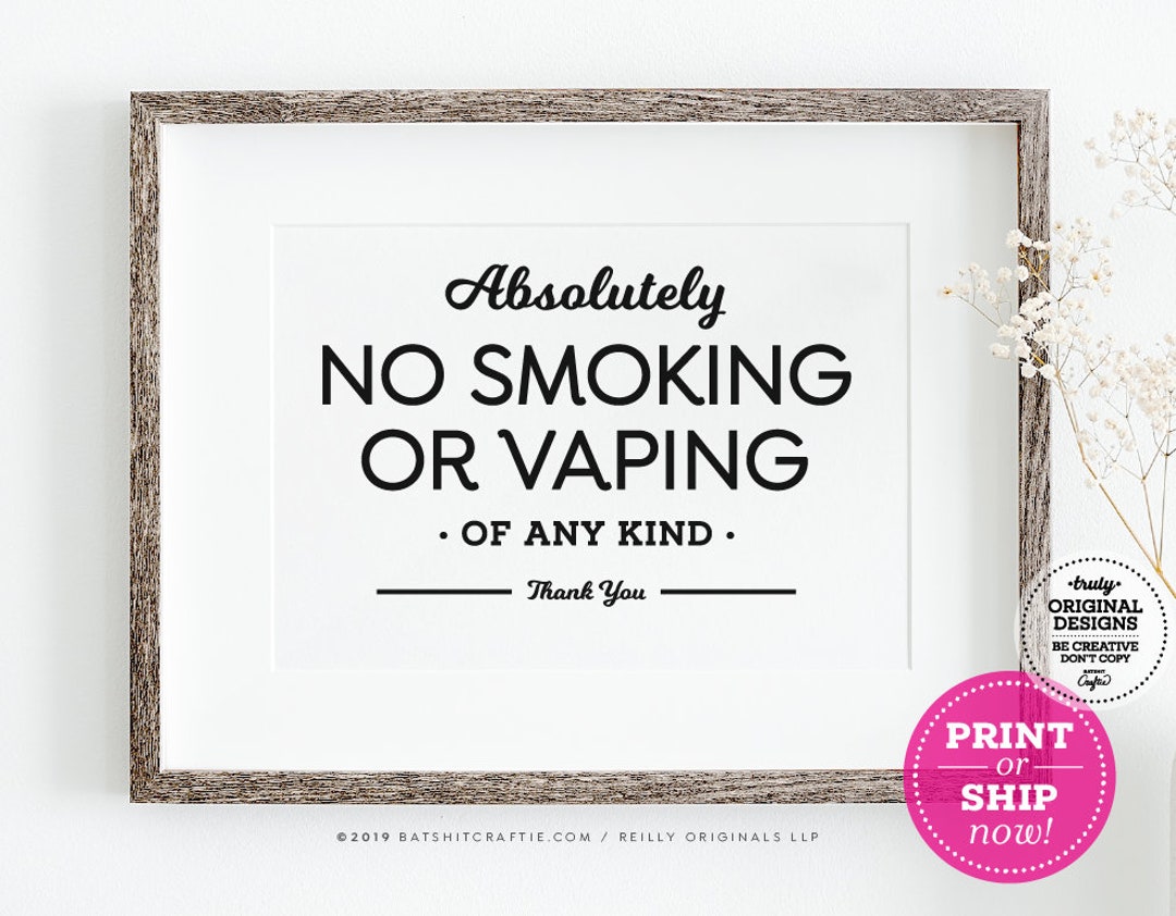Elegant No Smoking Sign ~ Ready to Ship or Print at Home Instantly ...