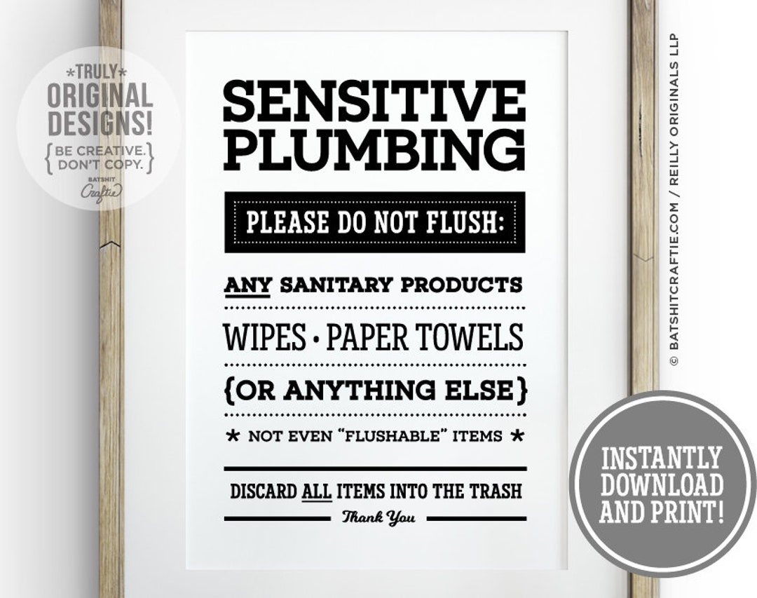 Sensitive Plumbing Bathroom Sign INSTANT PRINTABLE Do Not Flush Only ...