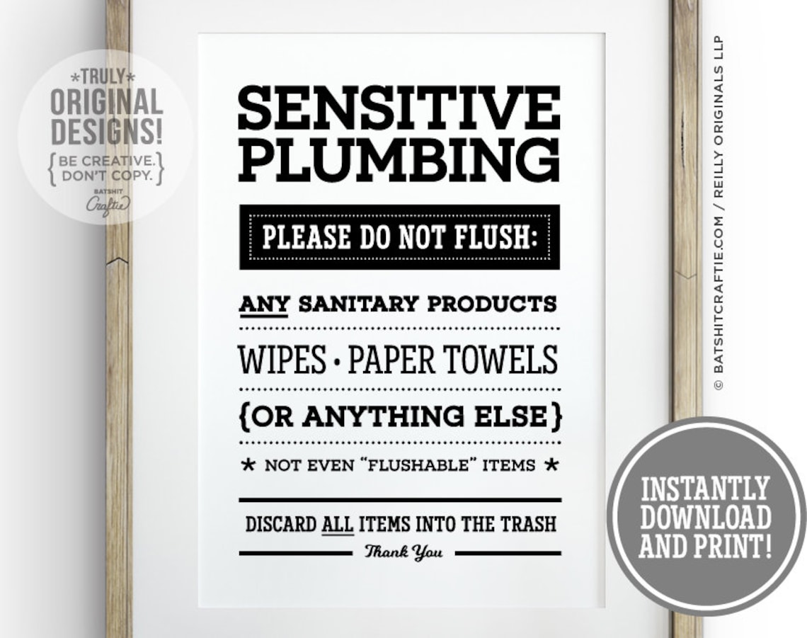 Sensitive Plumbing Bathroom Sign INSTANT PRINTABLE Do Not - Etsy