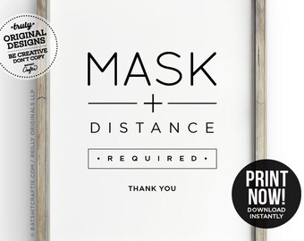 Mask Distance Required PRINTABLE SIGN Modern Office | Etsy