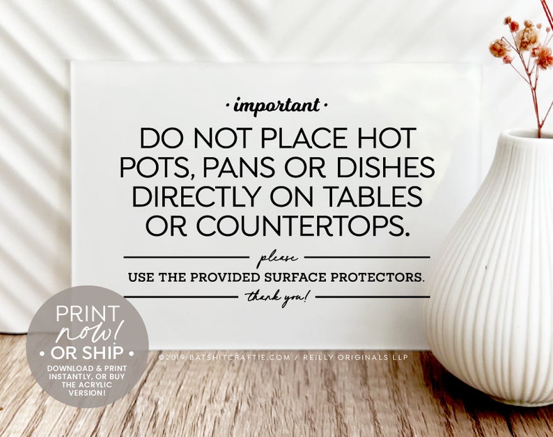 Do Not Place Hot Pots Pans Dishes on Counter or Tables Sign - Etsy