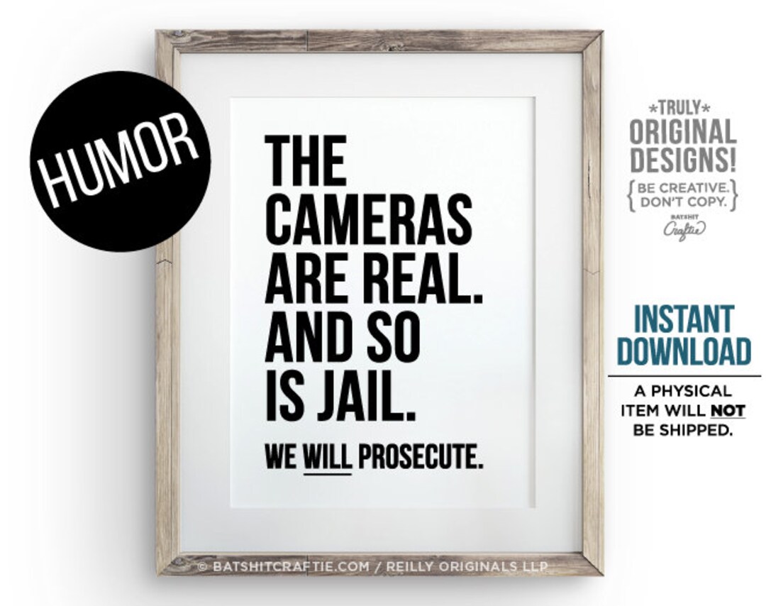 FUNNY PRINTABLE Surveillance Sign the Cameras Are Real so is Jail ...