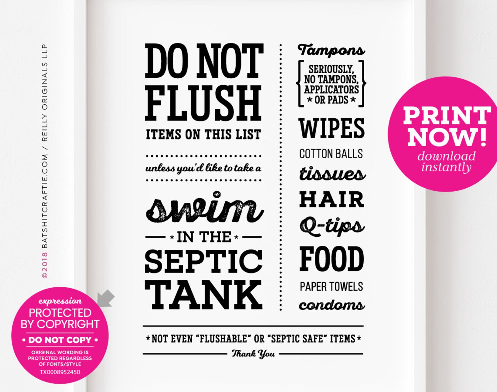 Funny PRINTABLE Septic System Bathroom Sign, Wanna Take a Swim in the ...