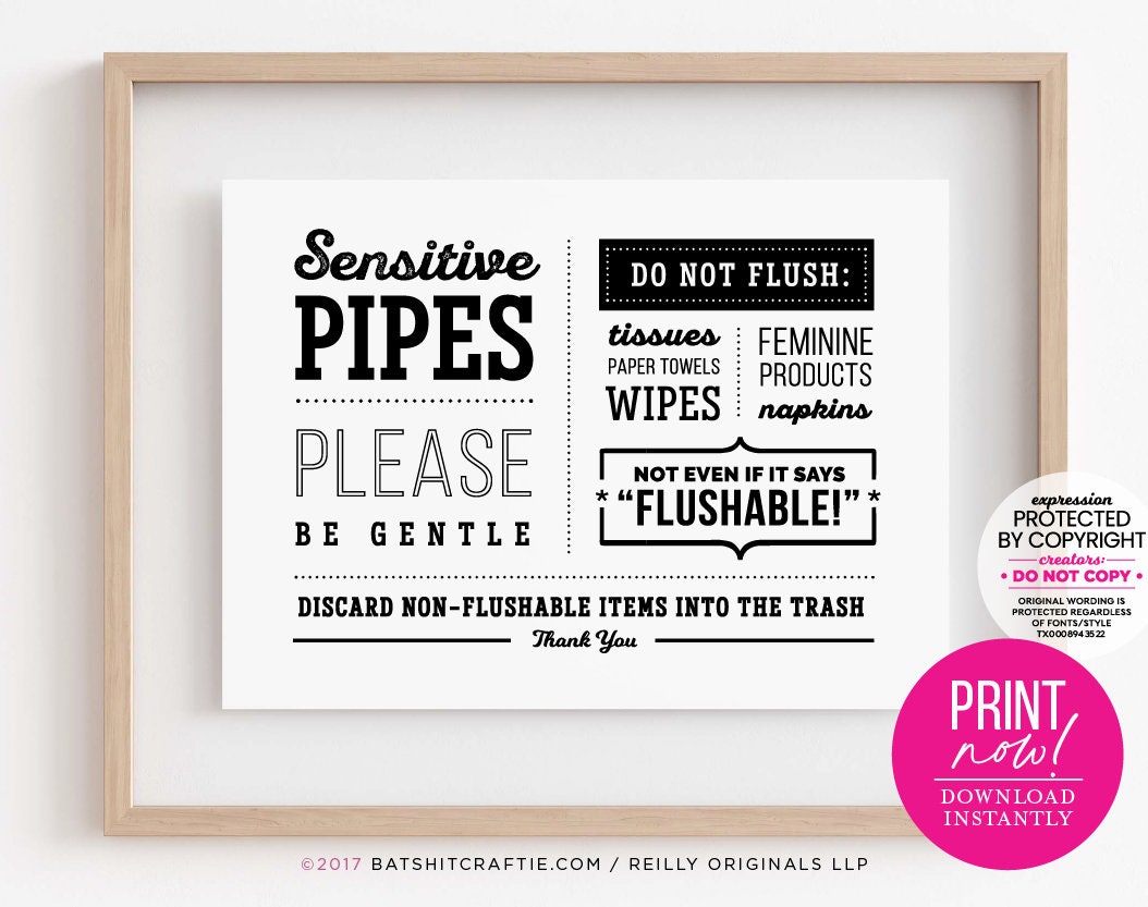 Septic System PRINTABLE Bathroom Sign Sensitive Pipes Please | Etsy