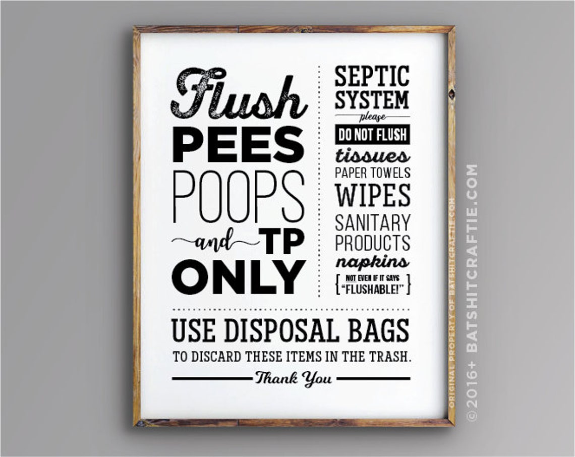 Bathroom Sign Printable Septic System Sensitive Plumbing Flush - Etsy