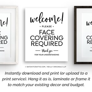 Welcome Face Covering Required PRINTABLE Sign ~ Cute Script Poster for ...