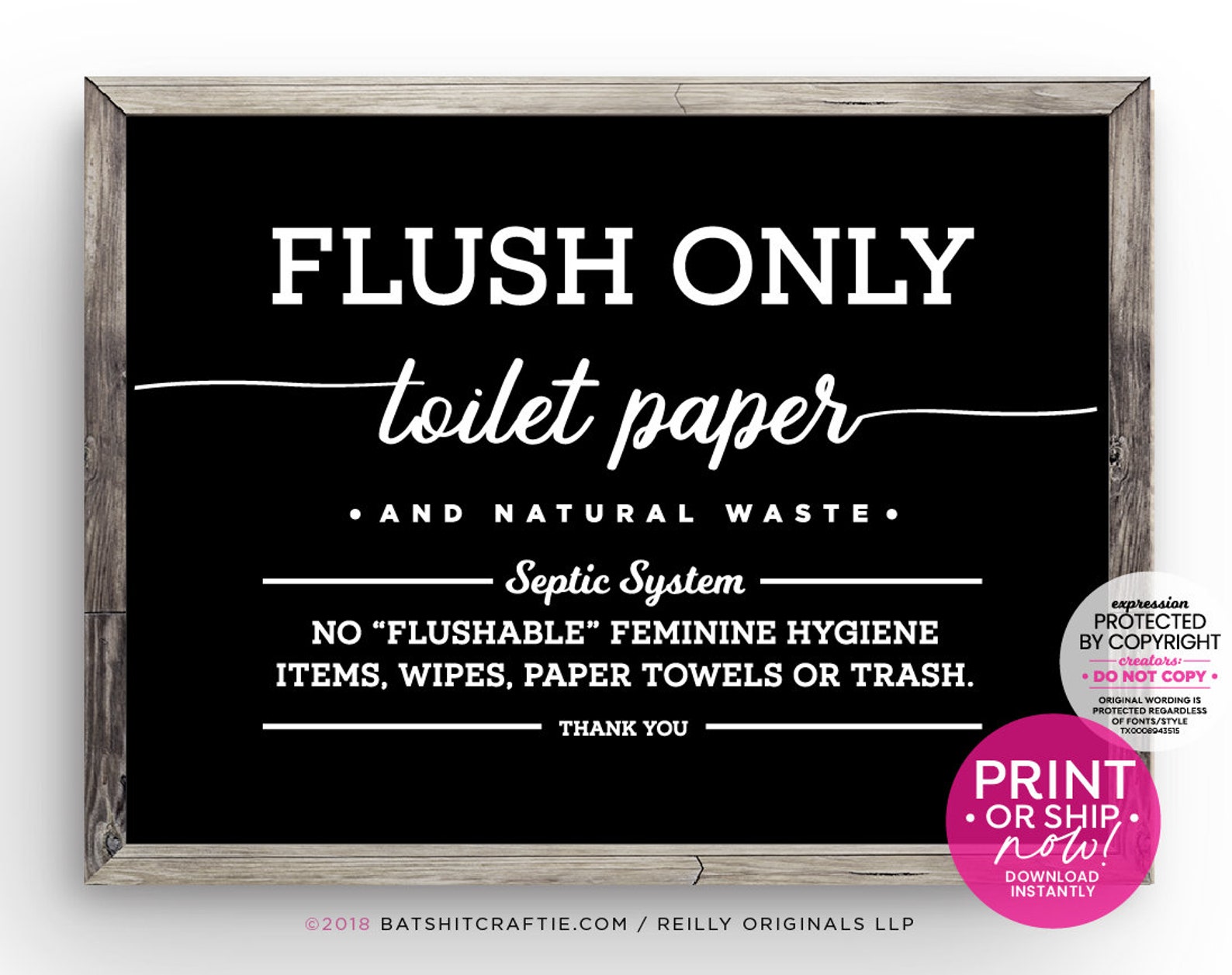 Flush Only Toilet Paper & Natural Waste Septic System Sign ~ Ready to ...