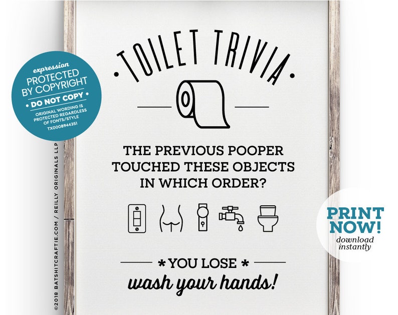 Printable Funny Bathroom Sign Toilet Trivia You Lose Wash | Etsy