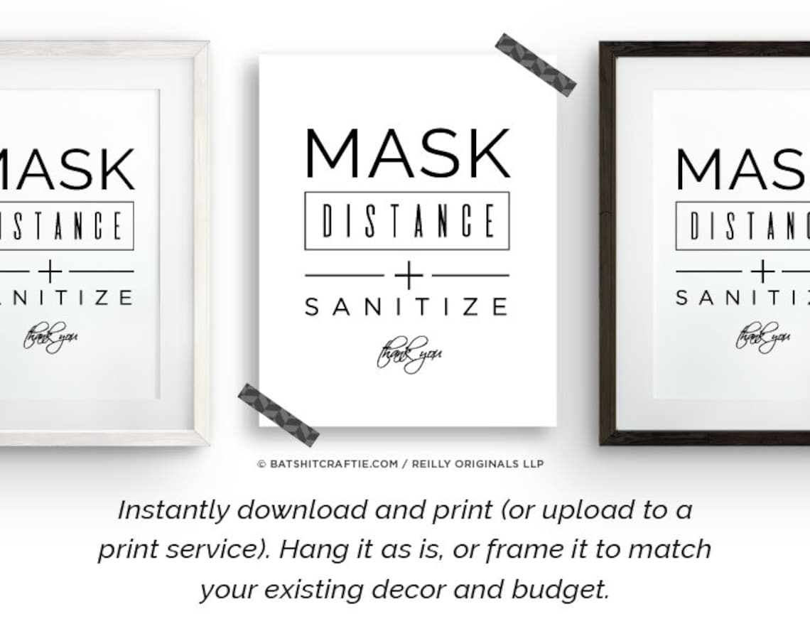 Mask Distance Sanitize PRINTABLE SIGN Modern Office - Etsy