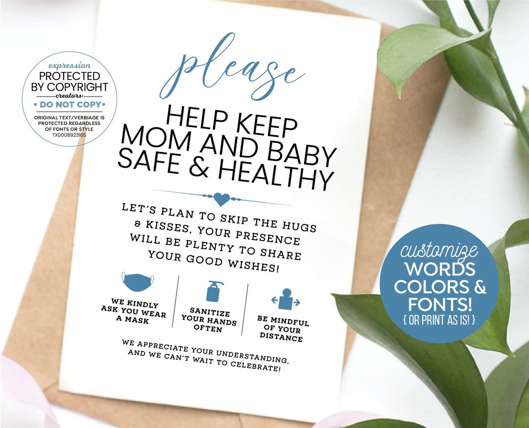 Covid Safety 4x6" Invitation Insert Card Printable, Protect Mom & Baby ...