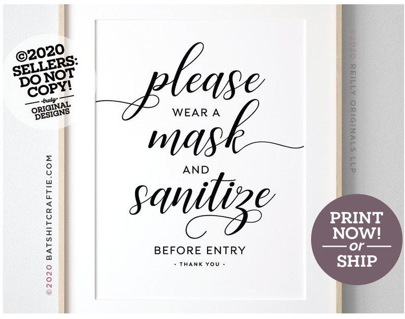 Elegant Please Wear a Mask Sanitize Before Entry Sign - Etsy